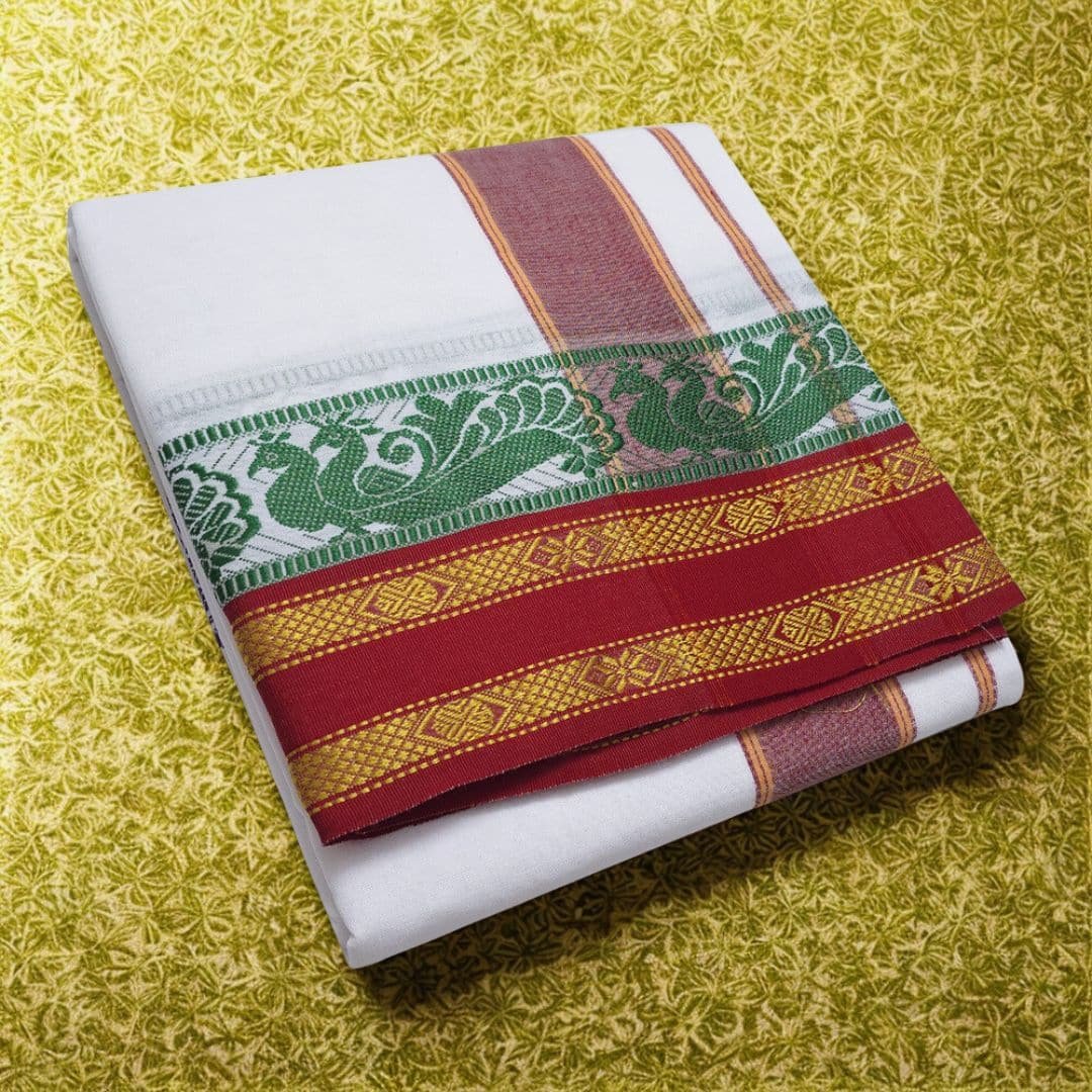 Temple Border Pure White Dhoti 9X5 - Vimayam Dhotis