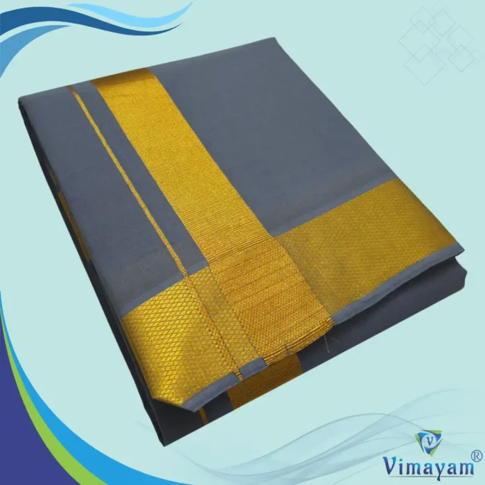 Grey Color Dhoti with Golden Zari Border – Vimayam Dhotis